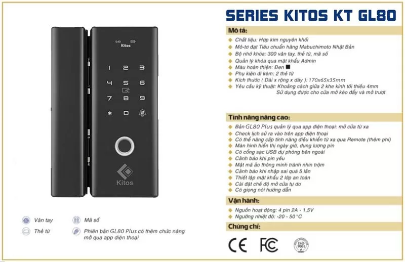Khóa cửa kính KITOS – GL80 Plus
